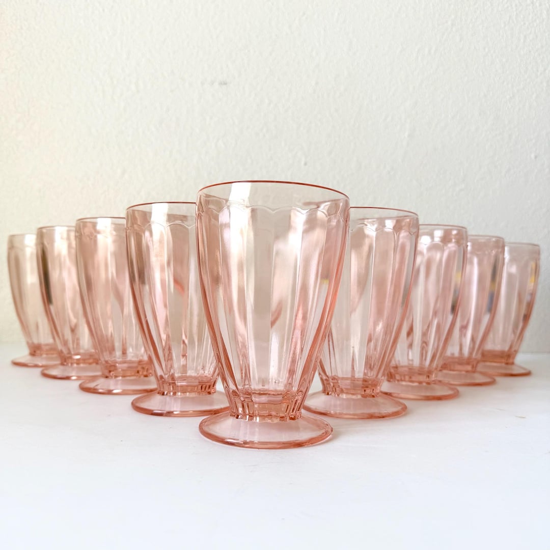 9 - Pink Depression Iced Tea Glasses 12 Oz - Pink Panel Footed ...