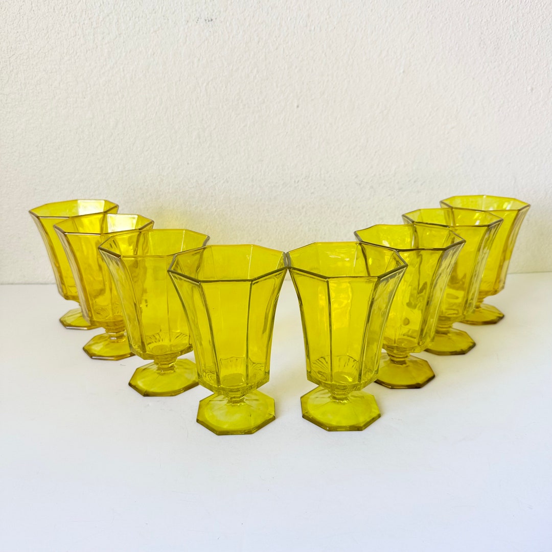 Set of 8 Independence Octagonal Yellow Iced Tea Glasses, Vintage Mid ...