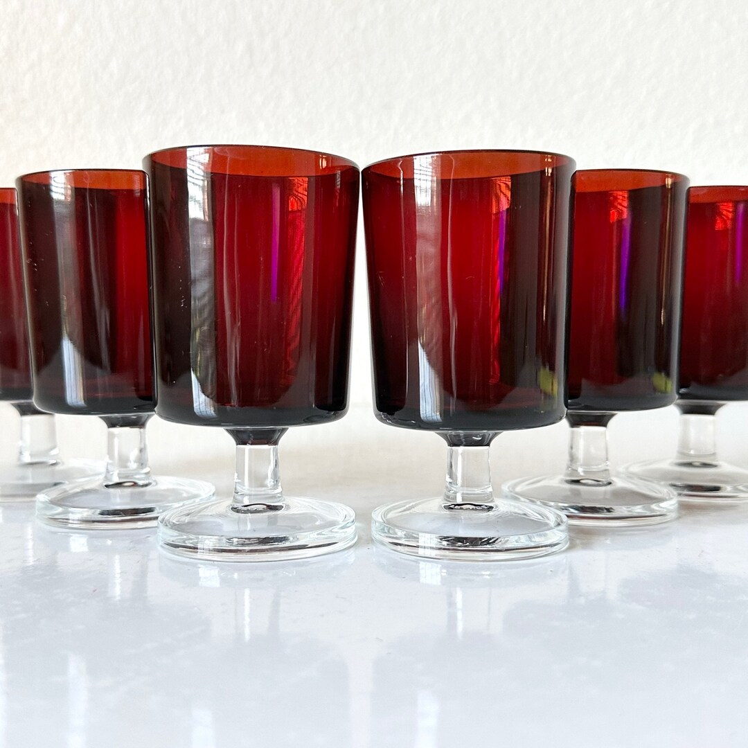 Set of 6 Vintage Red Wine Glasses 5 Oz, Luminarc Ruby Red CAVALIER Wine ...