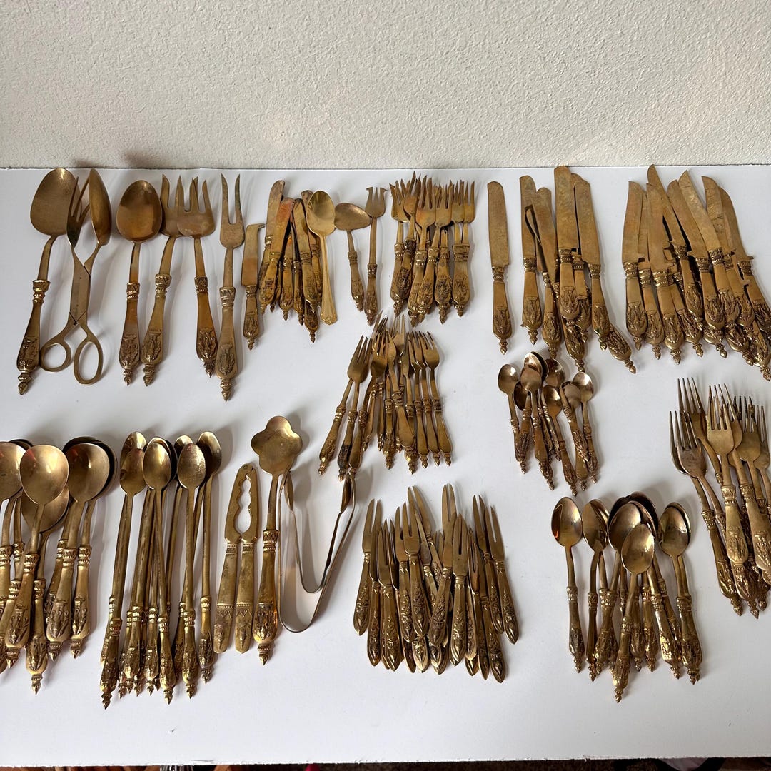 139 Piece Vintage Solid Brass Siam Flatware, Mid Century Modern Brass ...