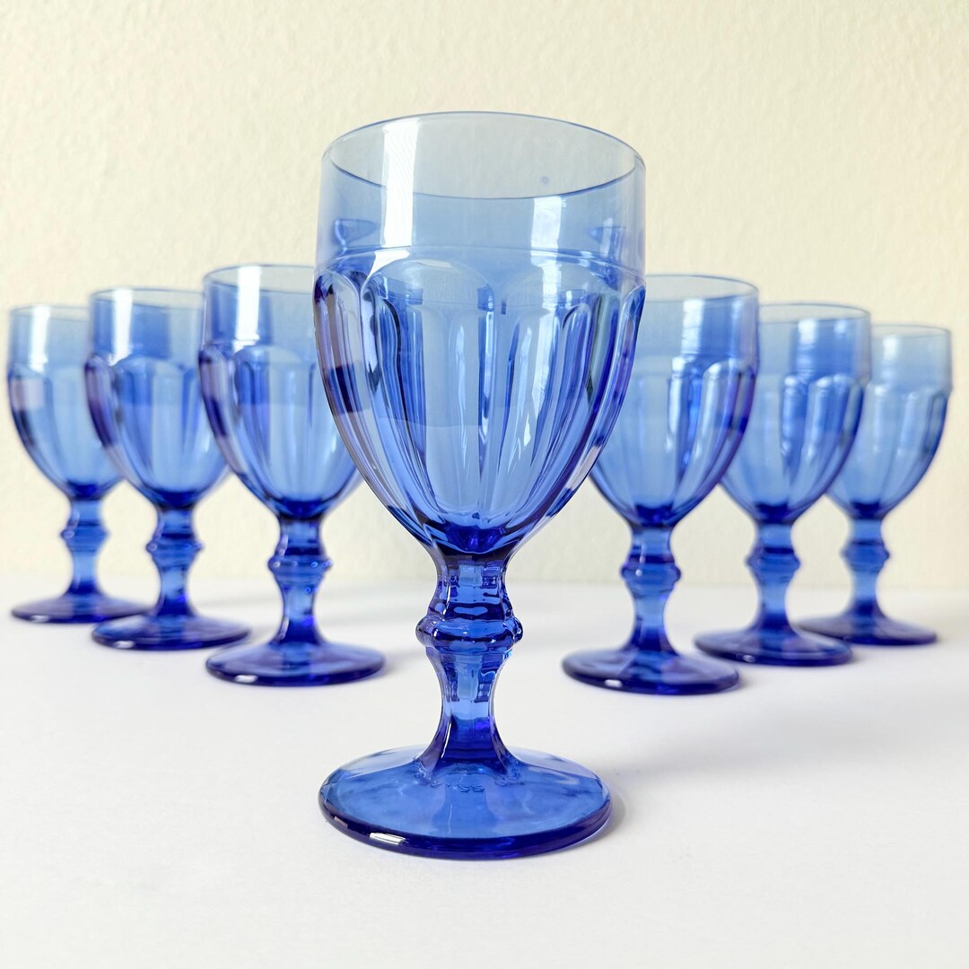 Vintage Libbey Gibraltar Duratuff Cobalt Blue Water Goblets Set - Set ...