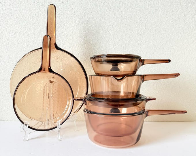Set of 8 Corning Visions Cookware Set, Amber Brown Glass Bakeware Set ...