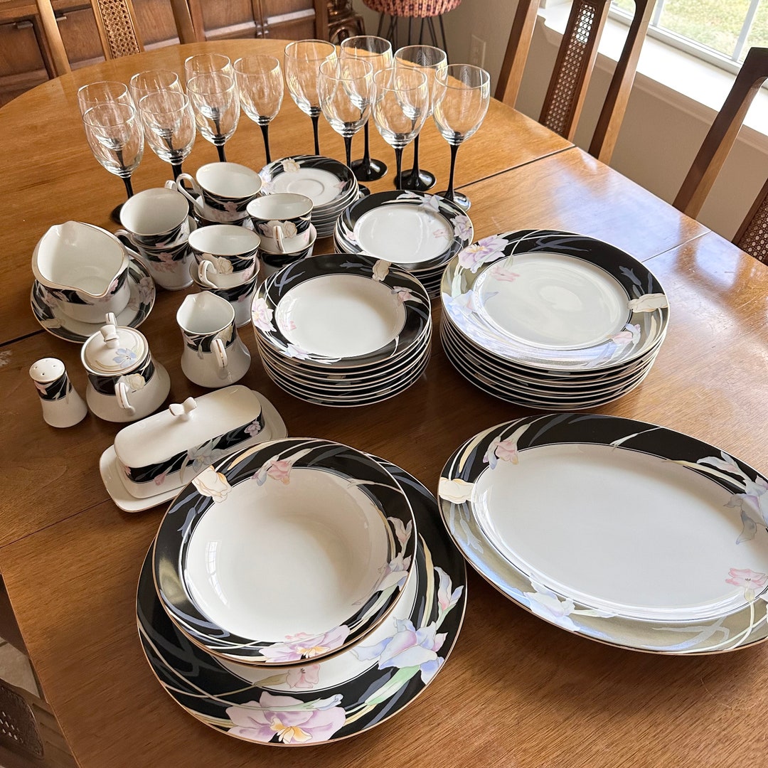 Sold Ind - Mikasa Charisma Black China Set, Vintage Mikasa Dishware ...