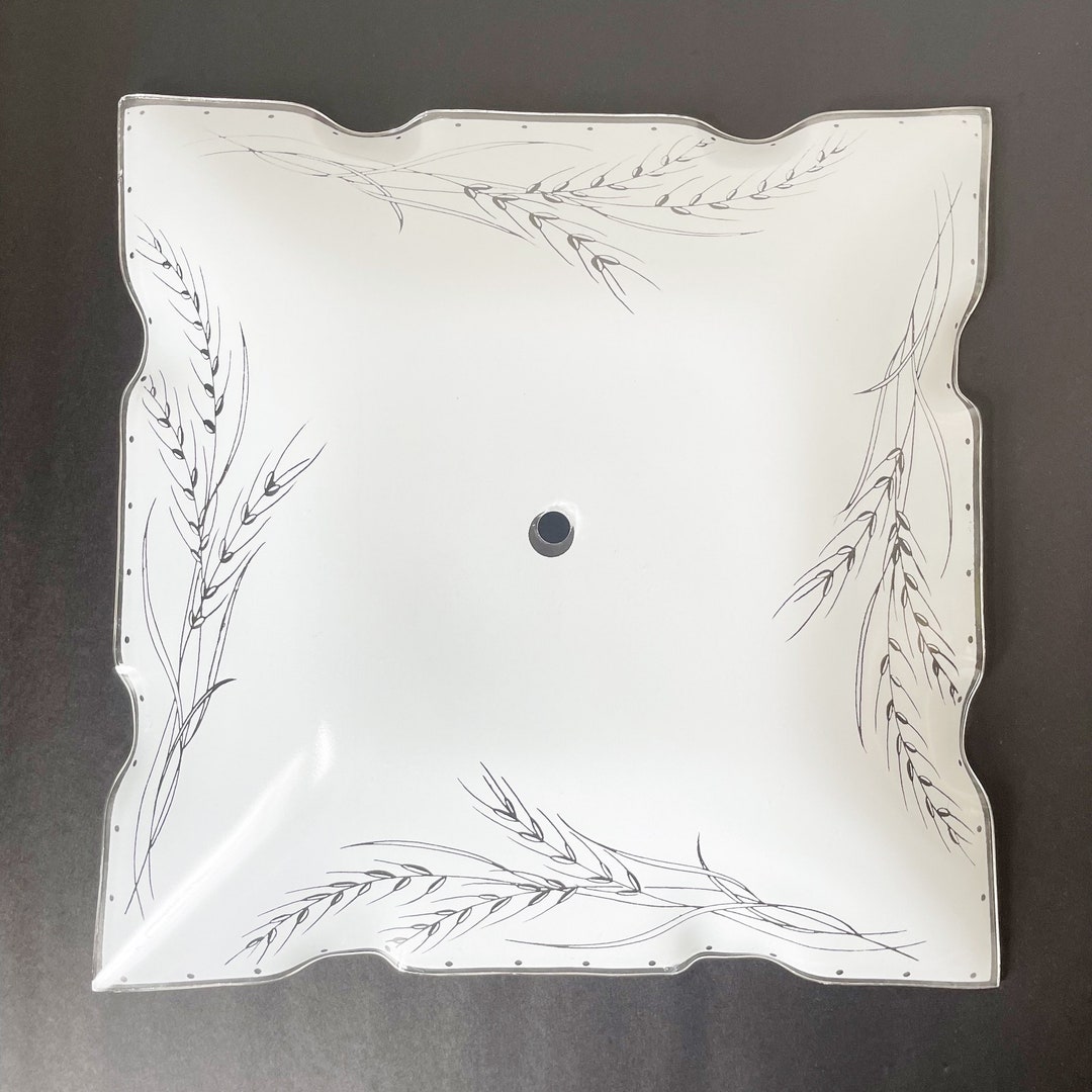 Square Wheat Grass Ceiling Light Fixture Cover W/ White Frosted Glass ...