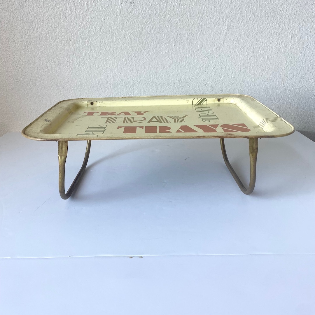 Vintage Metal Folding TV Tray With Legs, Mid Century Modern Dinner Lap ...