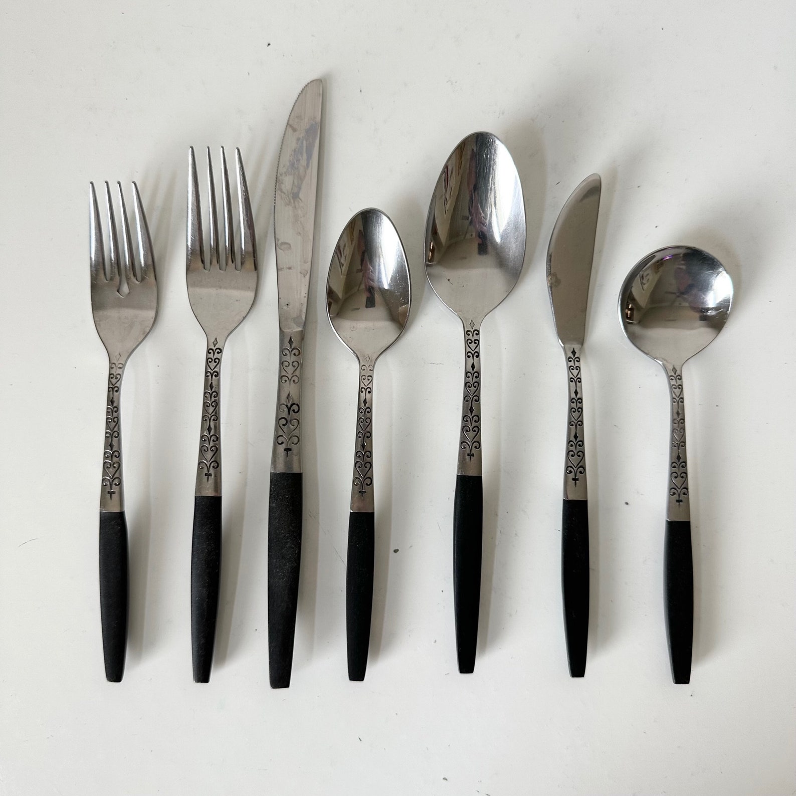 Sold Inv - Interpur INR2 Stainless Steel Flatware BLACK Canoe Style ...