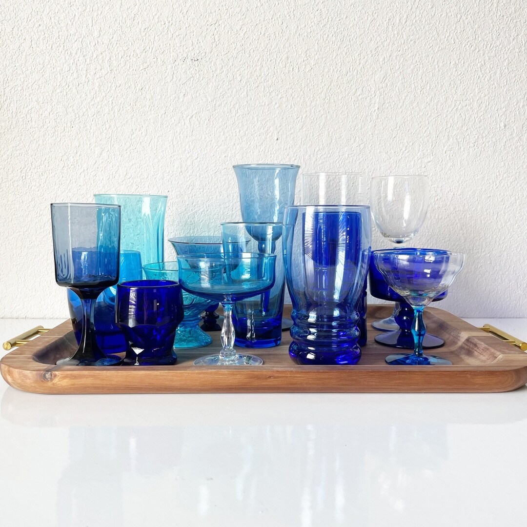 Vintage Blue Colored Glassware Goblets Glasses for Wedding & Showers ...