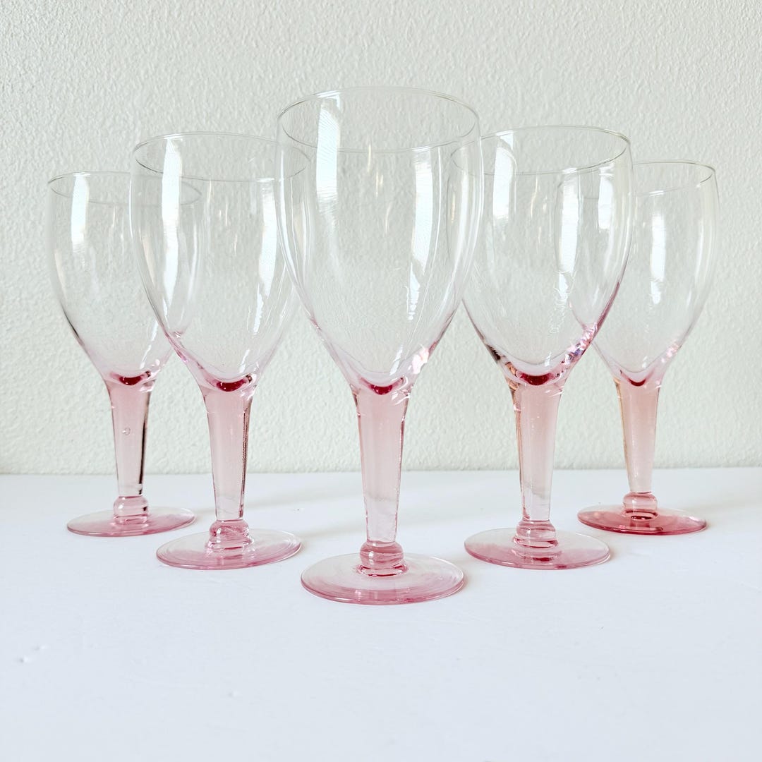 5 - Large Light Pink Goblets for Wine or Iced Tea, Vintage Handblown ...