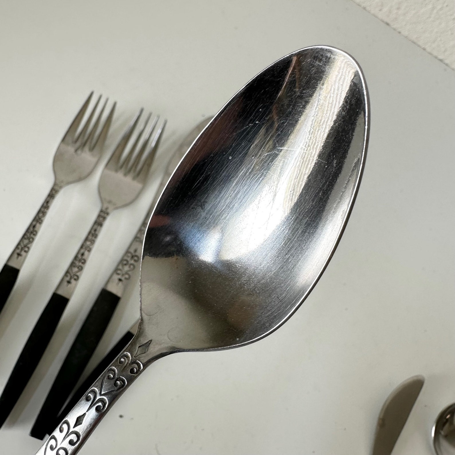 Sold Inv - Interpur INR2 Stainless Steel Flatware BLACK Canoe Style ...
