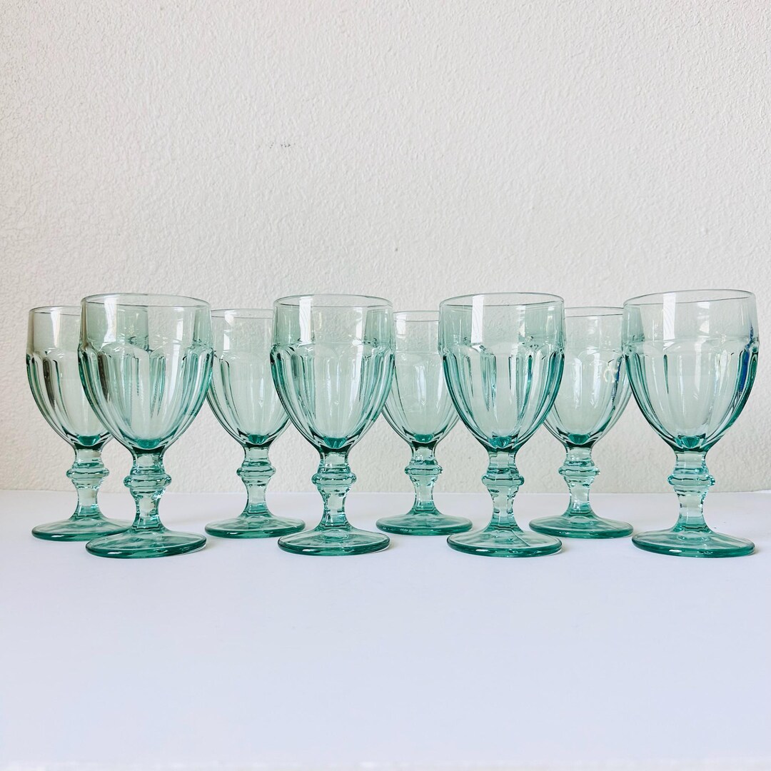 Set of 8 Libbey Gibraltar Duratuff Spanish Green Water Goblets 12 Oz ...
