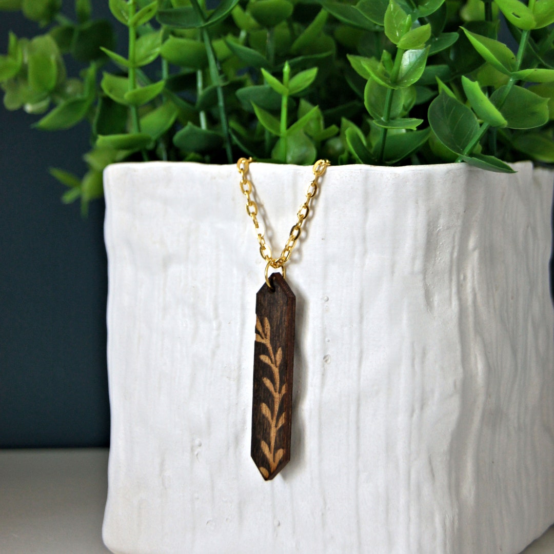 Wood Pendant, Vine, Laser Cut, Wood, Necklace, Wood Necklace, Wood ...