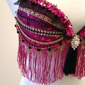 Pink, Black, and Gold Fringed Bra - Etsy