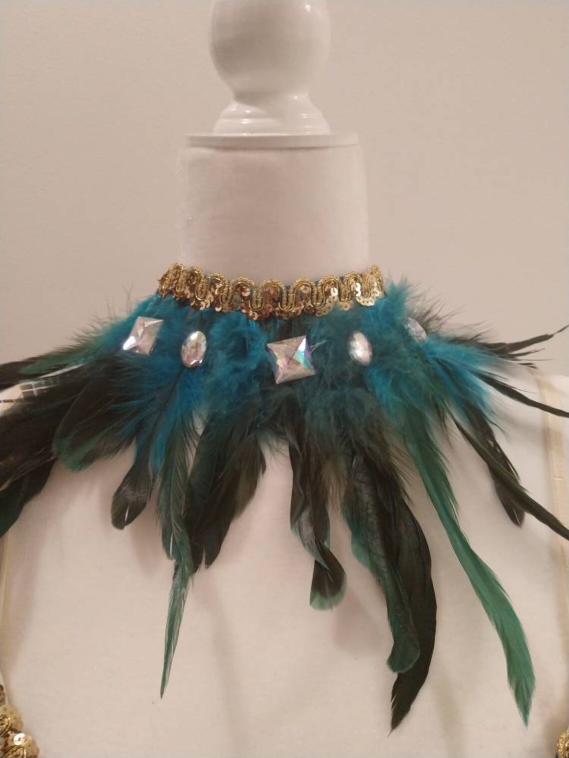 A Turquoise and Gold Feathered Rave Bra and Choker - Etsy