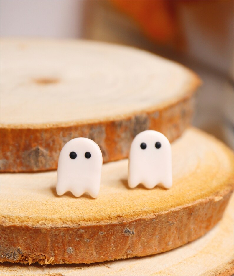 Ghost Earrings: Handmade Halloween Dangle Studs - Etsy