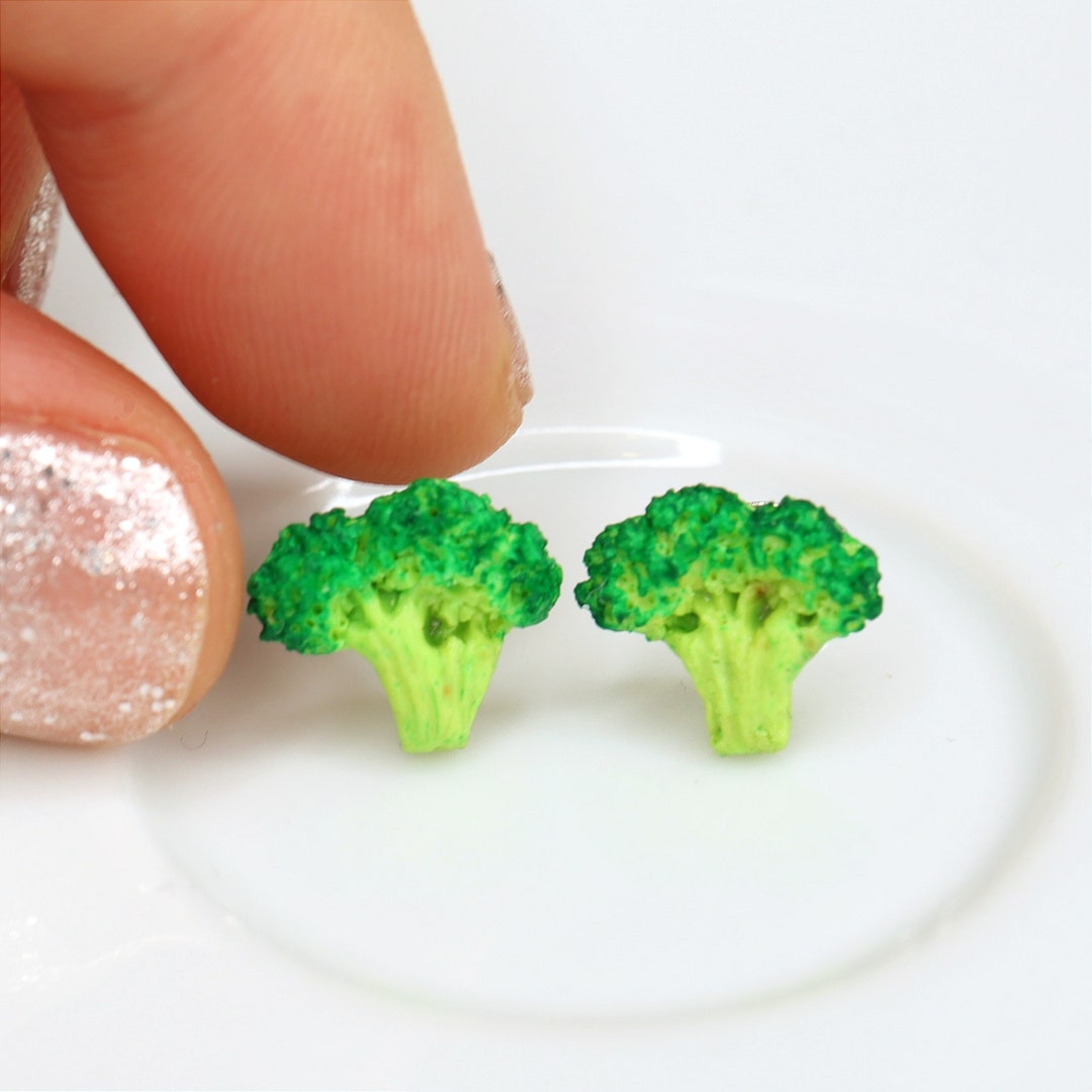 Broccoli Stud Earrings: Handmade Miniature Vegan Polymer Clay Jewelry ...
