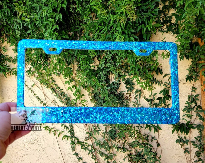 Bright Turquoise Blue Glittered License Plate Frame Custom License ...