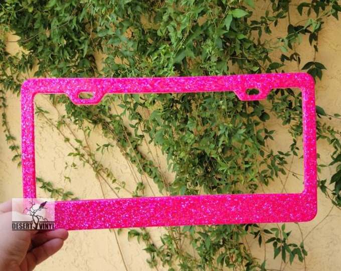 Bright Hot Pink Glittered License Plate Frame| Custom License Plate ...