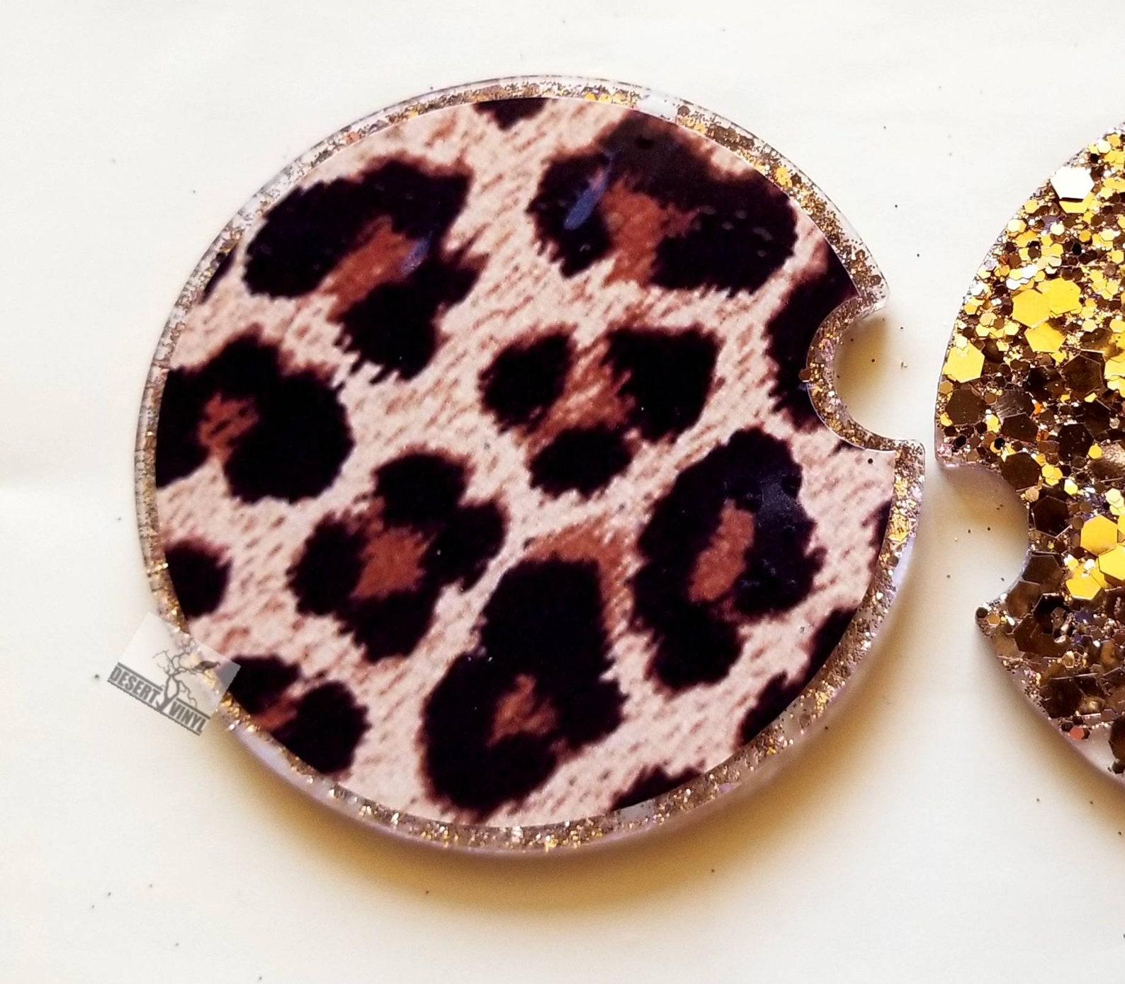 Cheetah Print Car Coasters. Acrylic Glittered Car Coasters. Vehicle ...