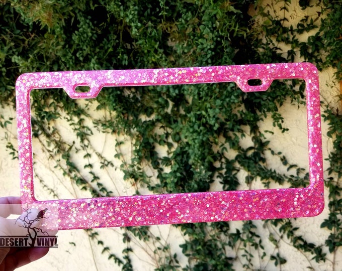 Bright Pink Glittered License Plate Frame Custom License Plate Frame ...