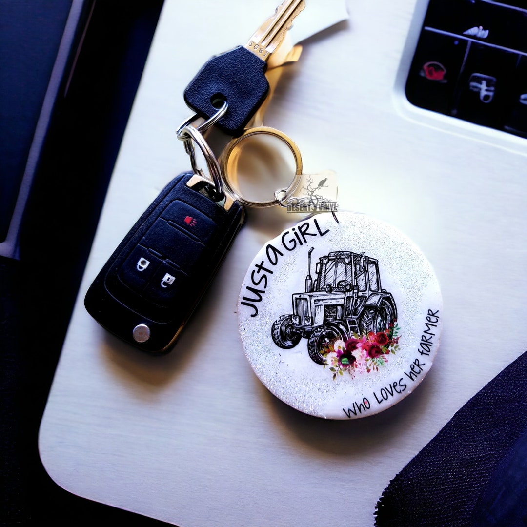 Adorable Glittery Tractor Keychain for Farm Girl Lovers - Southwestern ...