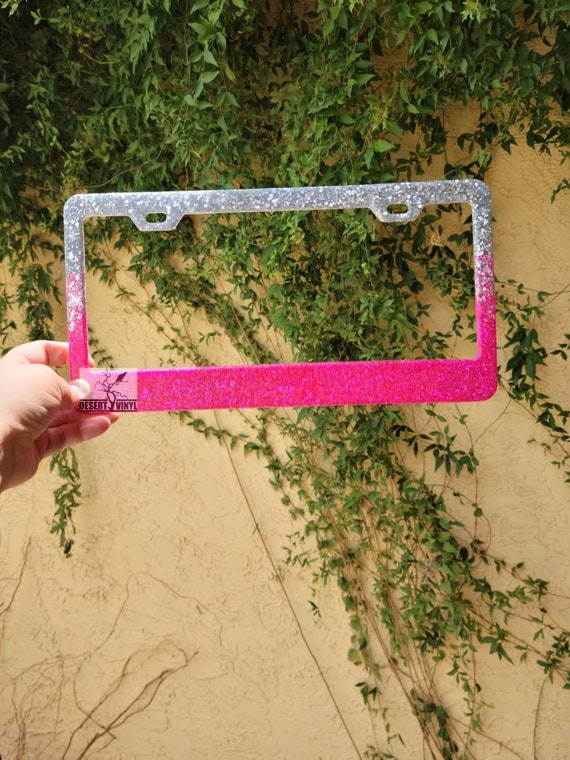 Ombre Holographic Silver/ Hot Pink Glittered License Plate - Etsy