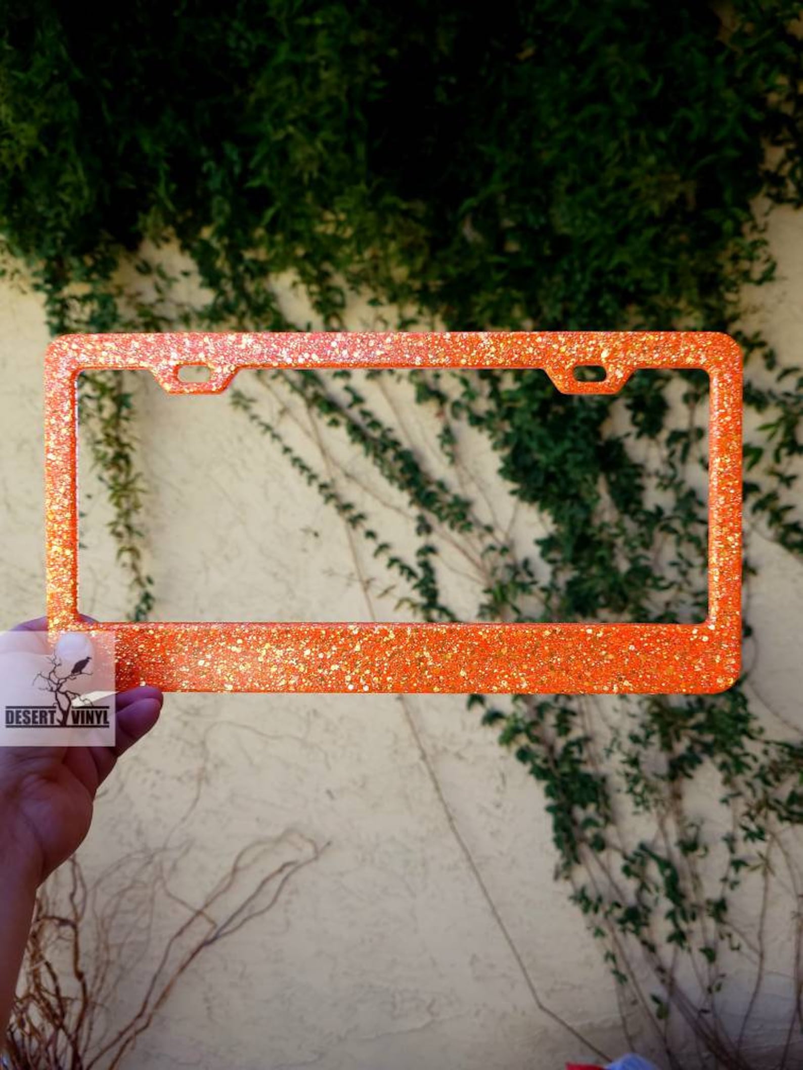 Bright orange glittered license plate frame Custom license | Etsy
