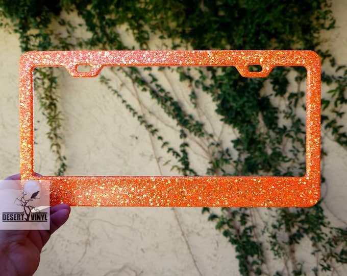 Bright Orange Glittered License Plate Frame Custom License Plate Frame ...