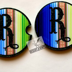 Serape Initial Car Coasters. Acrylic Glittered Car Coasters. Vehicle ...