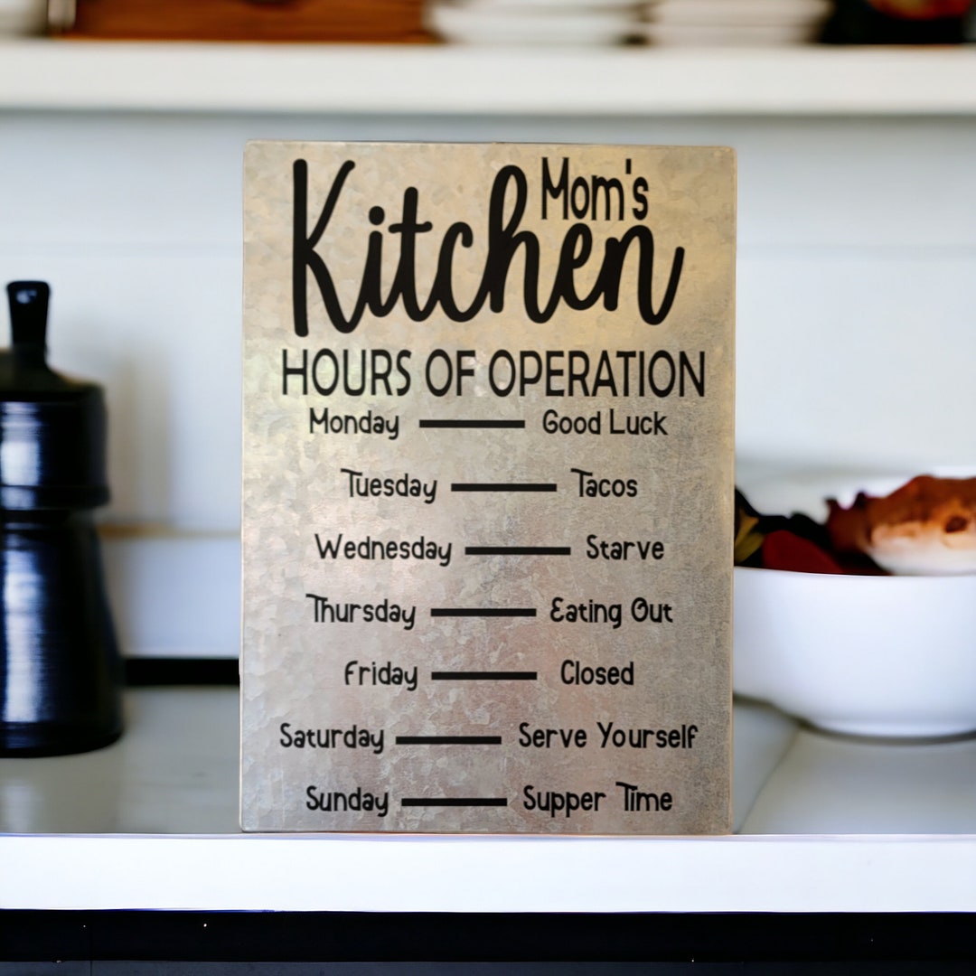 Vintage Mom's Kitchen Hours of Operation Funny Metal Tin Sign - Counter ...
