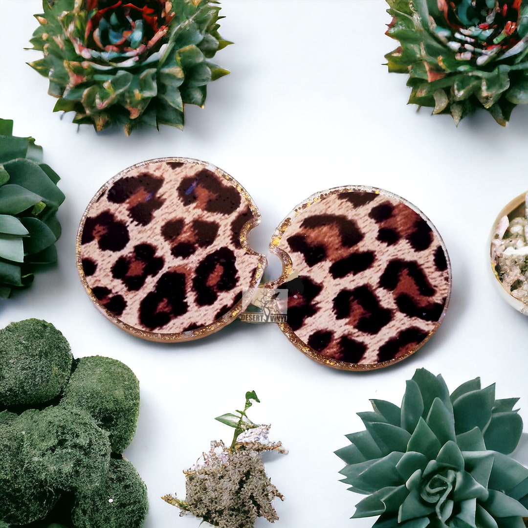 Cheetah Print Car Coasters. Acrylic Glittered Car Coasters. Vehicle ...