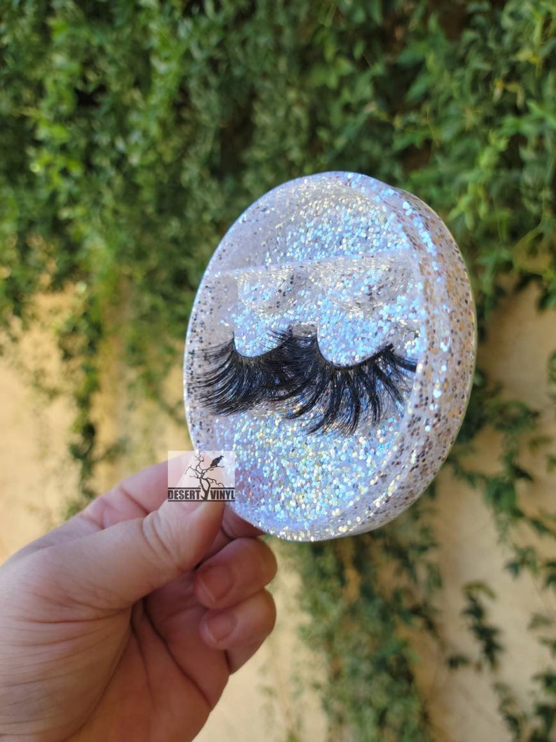 Silver White Glitter Eyelash Case Travel Size Lash Container Storage ...