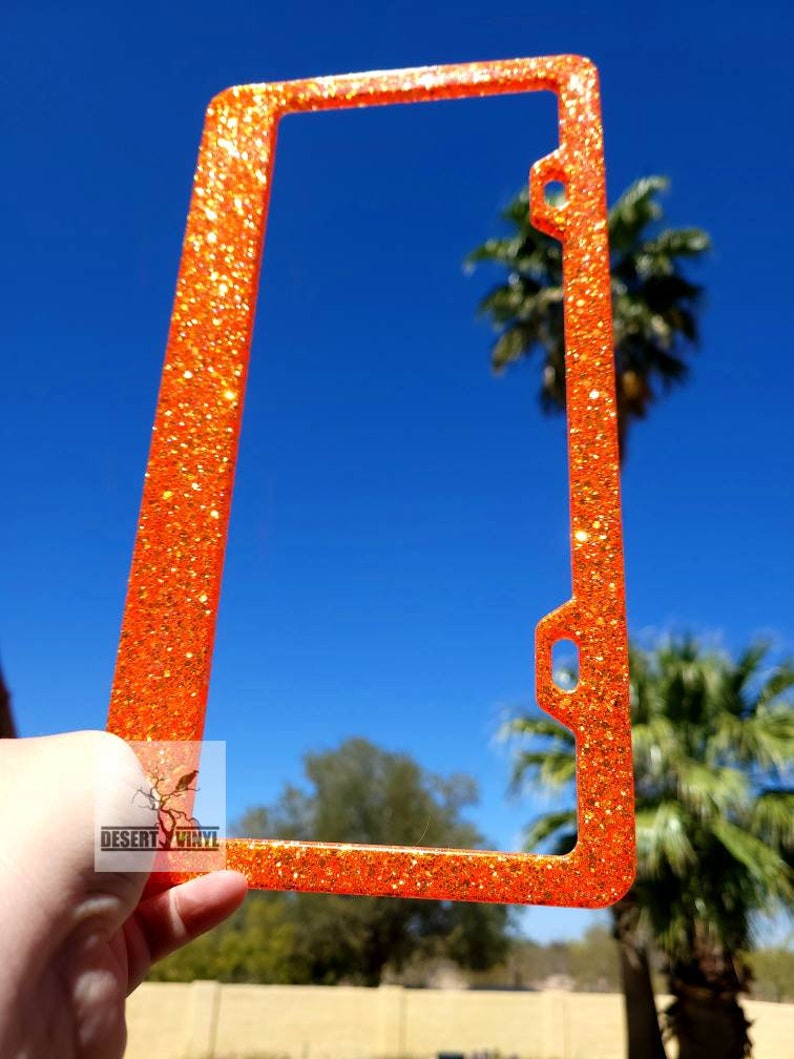 Bright Orange Glittered License Plate Frame Custom License - Etsy