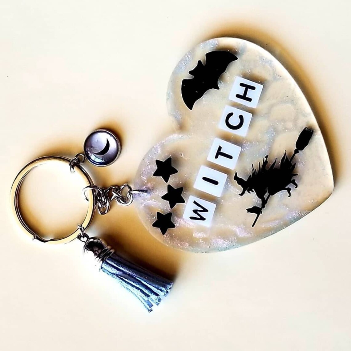 Witch Keychain. Witch on Broom Fall Keychain. Halloween Heart | Etsy