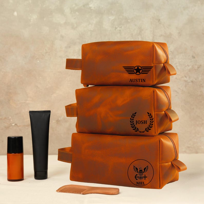 Military Gift, Personalized Leather Dopp Kit, Engraved Toiletry Bag ...