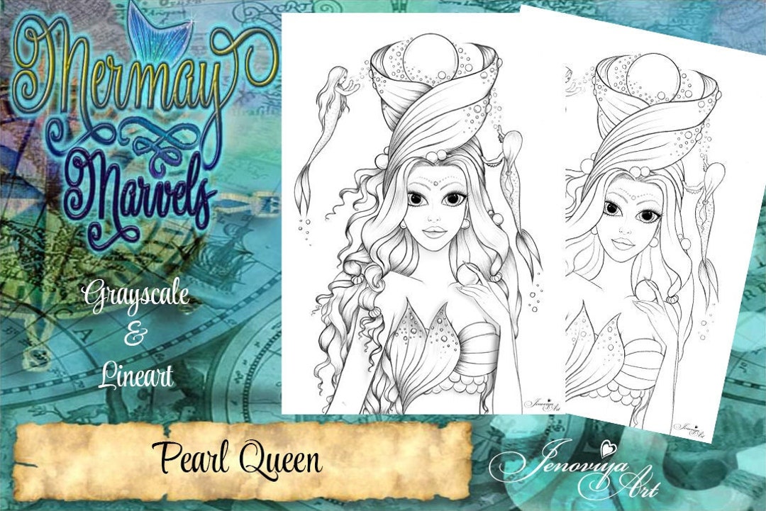 MERMAY MARVELS Pearl Queen Coloring Page Printable Coloring - Etsy