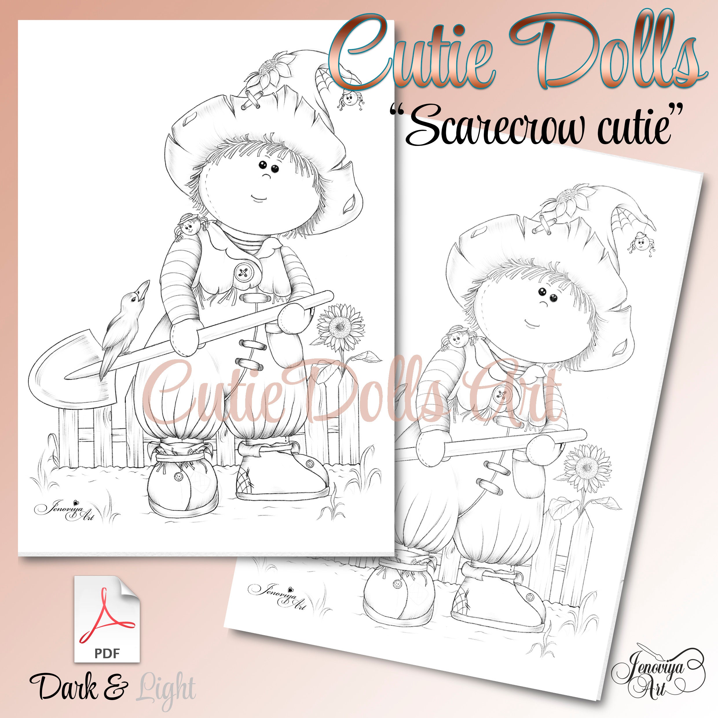 Set N7 of 6 Halloween Cute Coloring Pages Cutie Dolls | Etsy