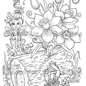 Spring Fairies Colouring Page Printable Coloring Sheet Adult Fairy ...