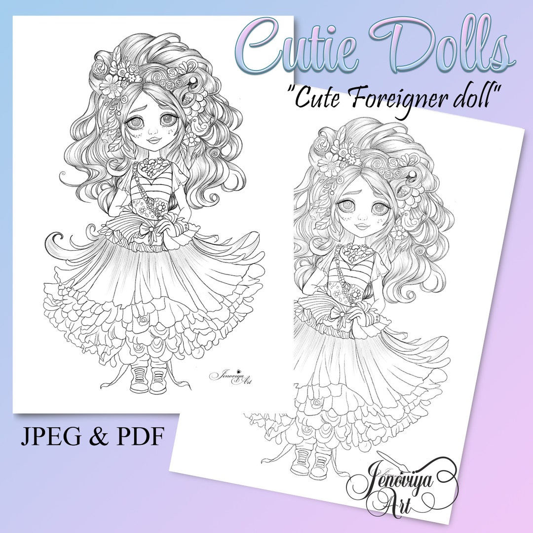 Cute Foreigner Doll Colouring Page Printable Coloring Sheet Adult Fairy ...