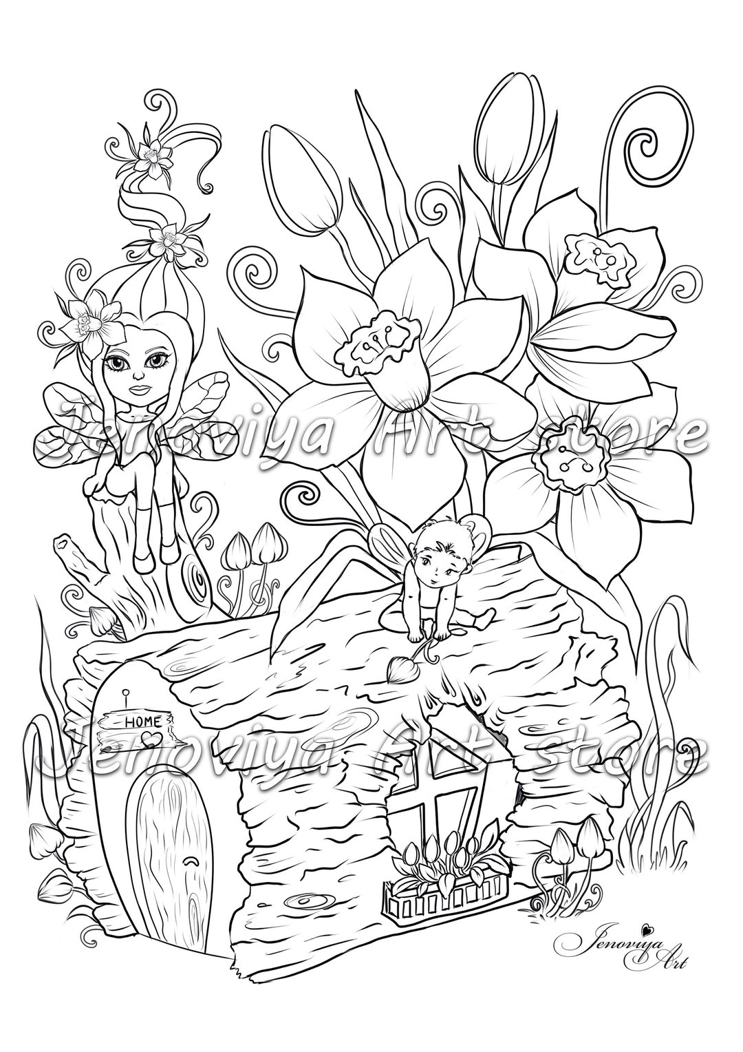 Spring Fairies Colouring Page Printable Coloring Sheet Adult Fairy ...