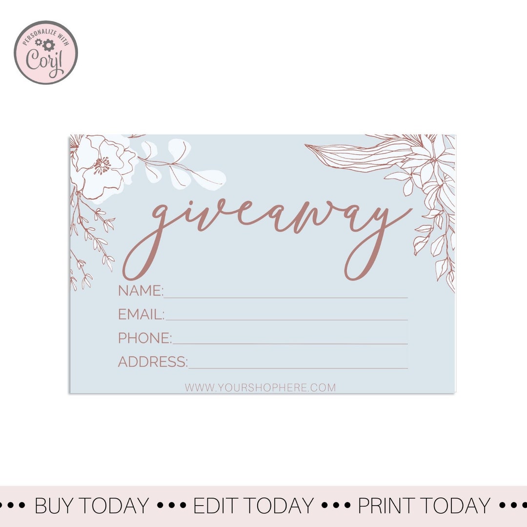 Printable Light Blue Floral Giveaway Form for Craft Fairs and Events ...