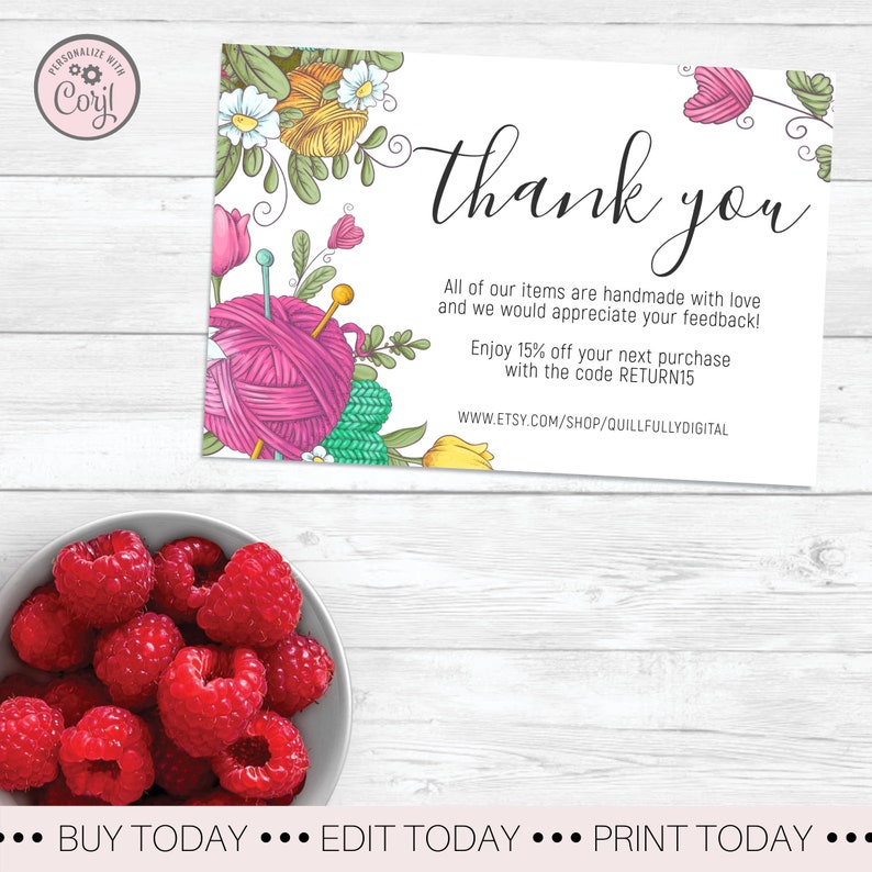 Instant Knitting Thank You Card Template Custom Crochet Thank | Etsy