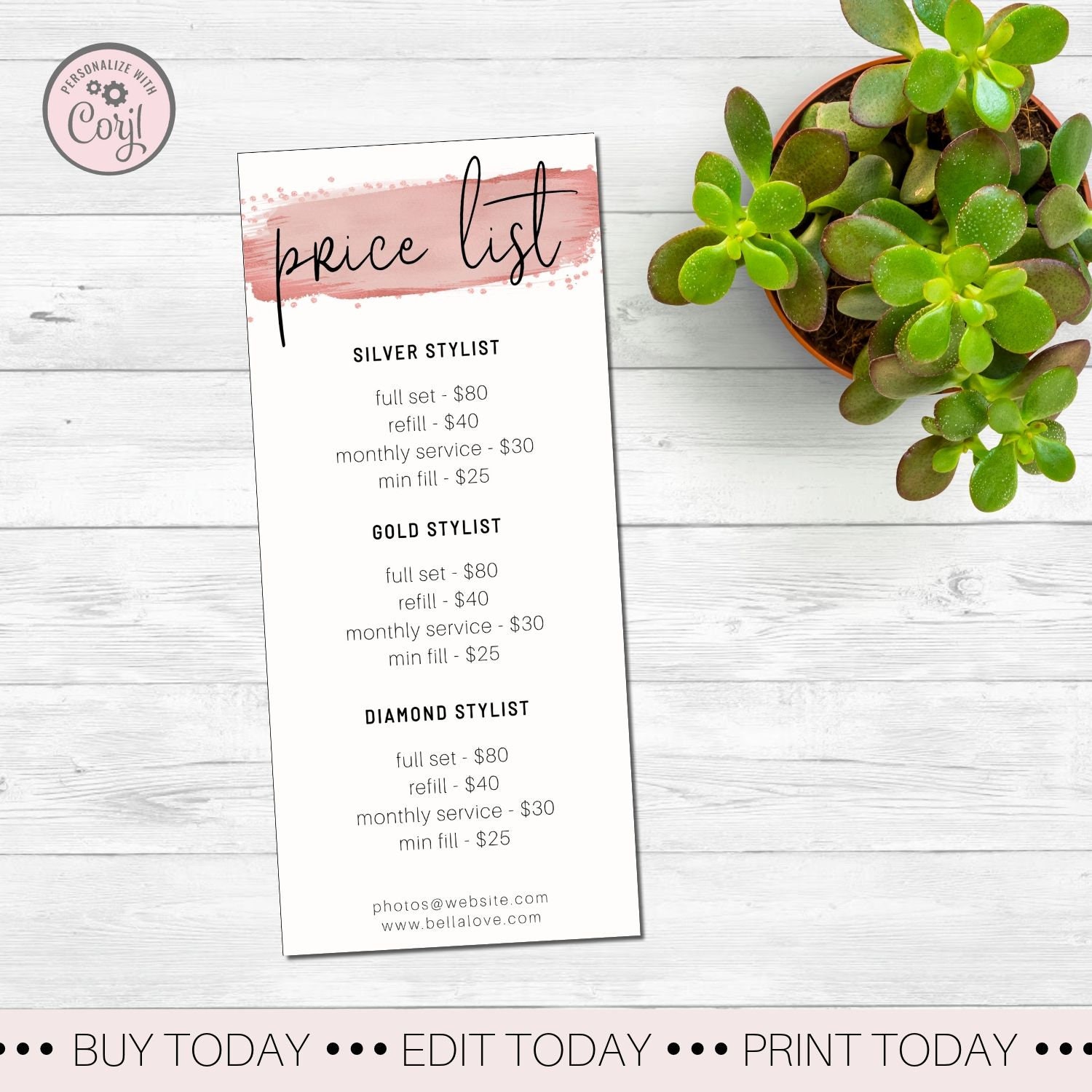 Editable Price List Template Modern Price Menu Pink Price List | Etsy
