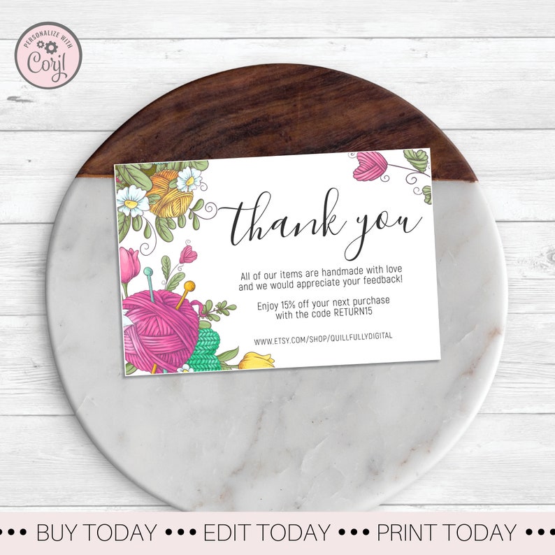 Instant Knitting Thank You Card Template Custom Crochet Thank | Etsy