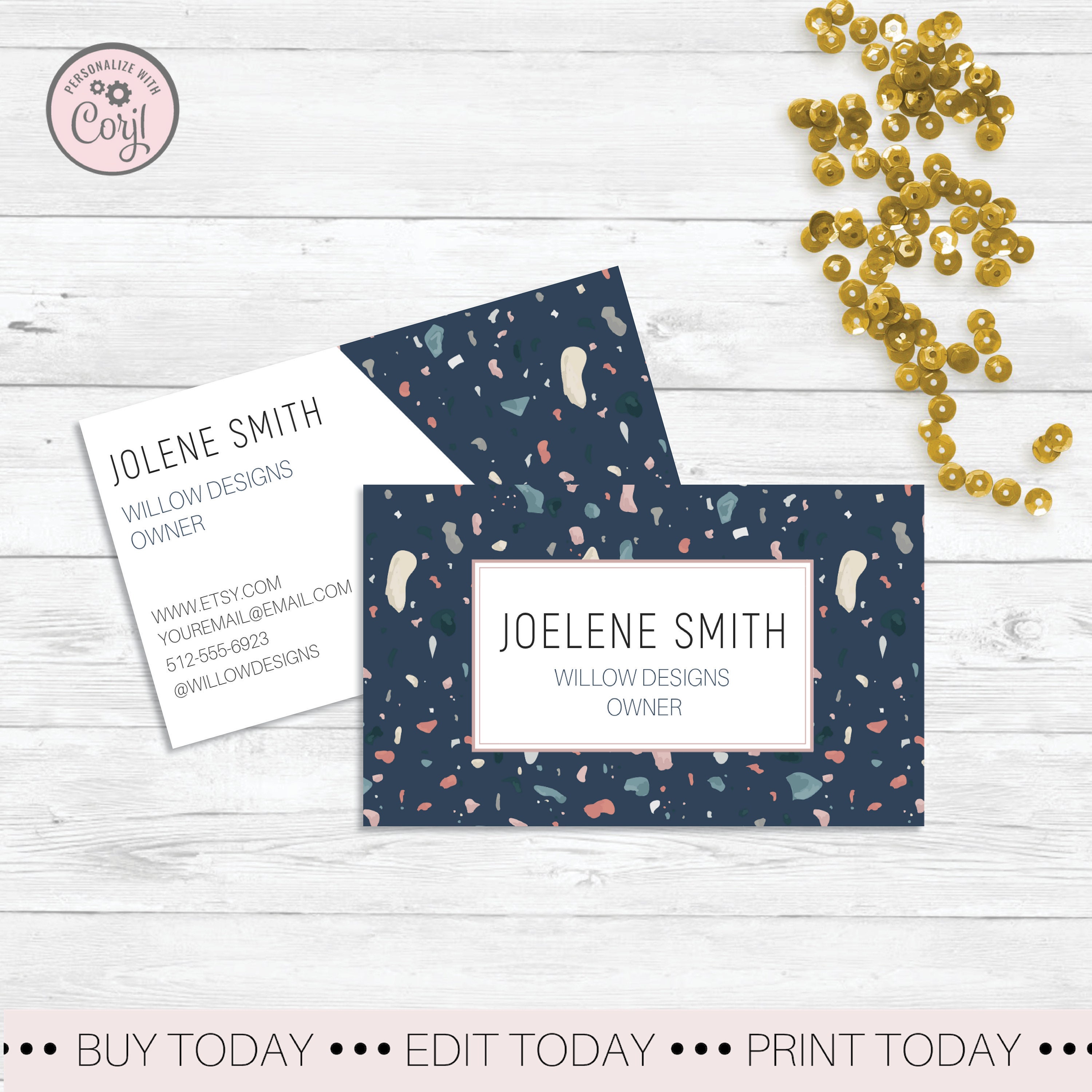Navy Speckled Business Card Template Modern Navy Blue Business Card ...