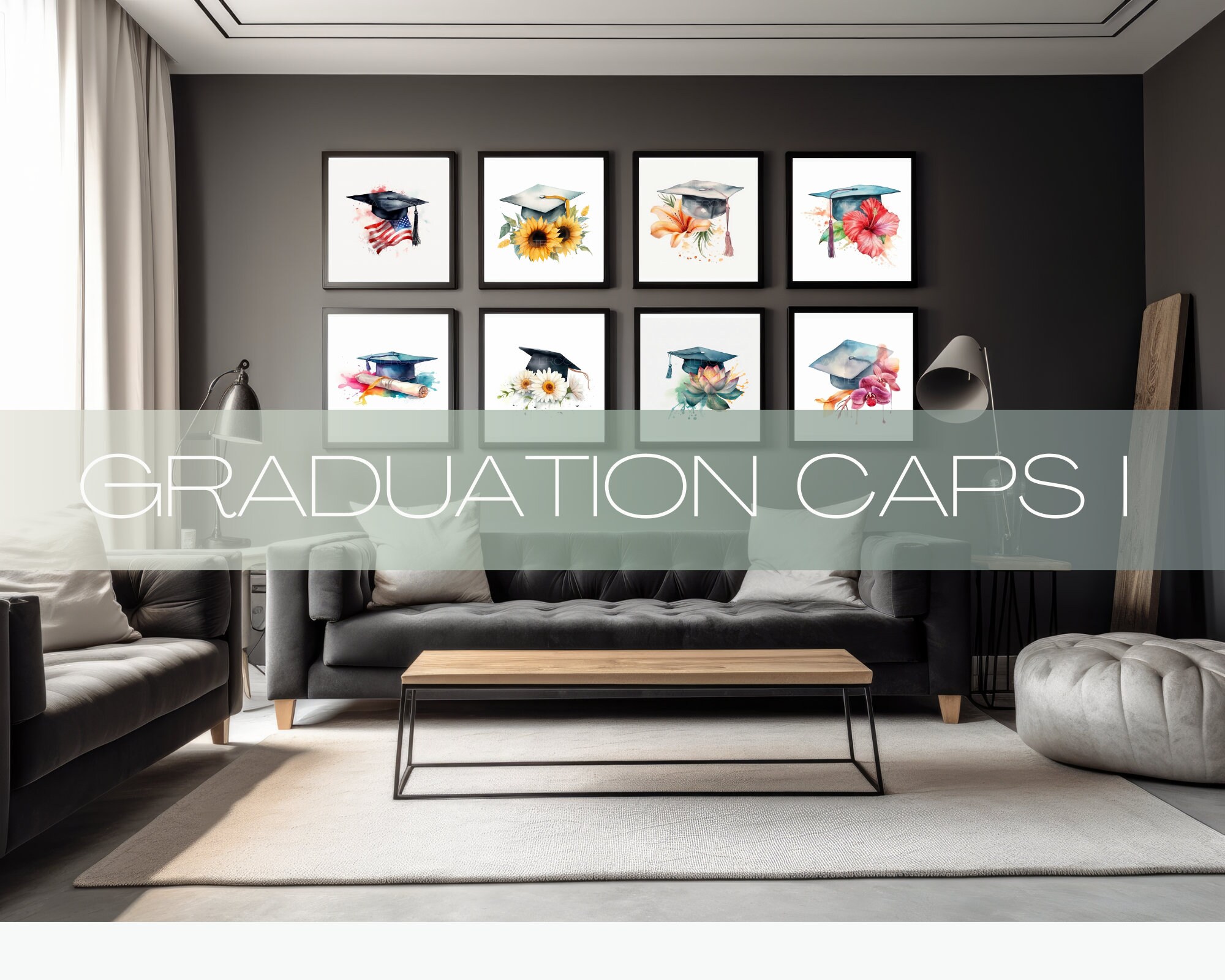 Graduation Caps I - Watercolor Style - Clip Art - Digital Art Download ...