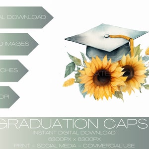 Graduation Caps I - Watercolor Style - Clip Art - Digital Art Download ...
