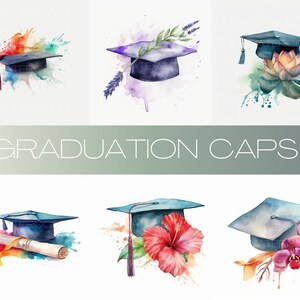 Graduation Caps I - Watercolor Style - Clip Art - Digital Art Download ...