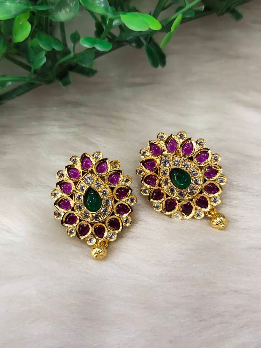 Beautiful Kempu Stones Studs - Etsy