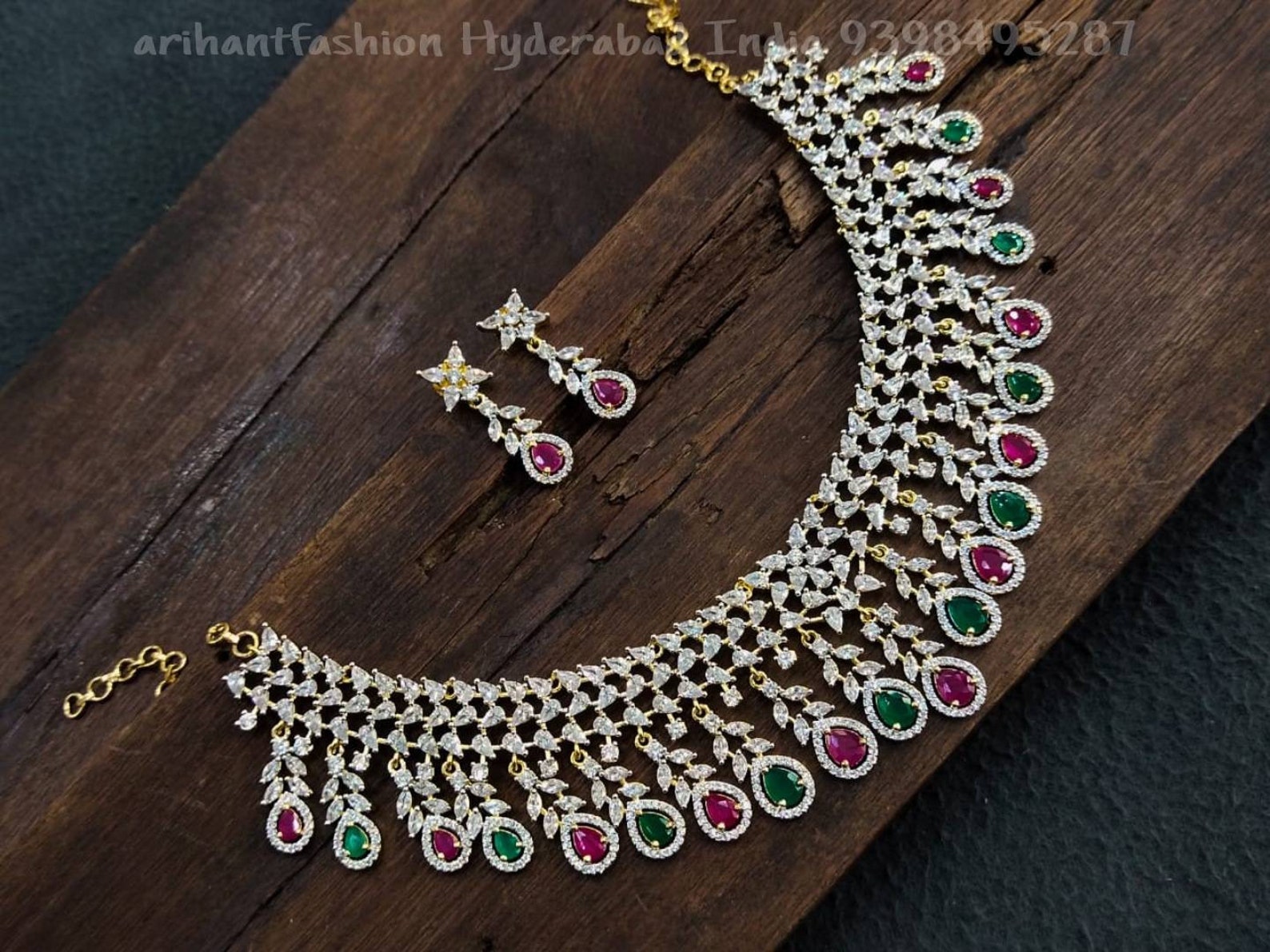 Indian Diamond Finished American Diamond Necklace With - Etsy