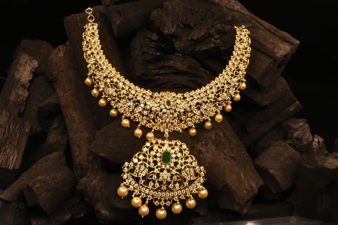 Indian Traditional American Diamond Necklace Embellished With - Etsy